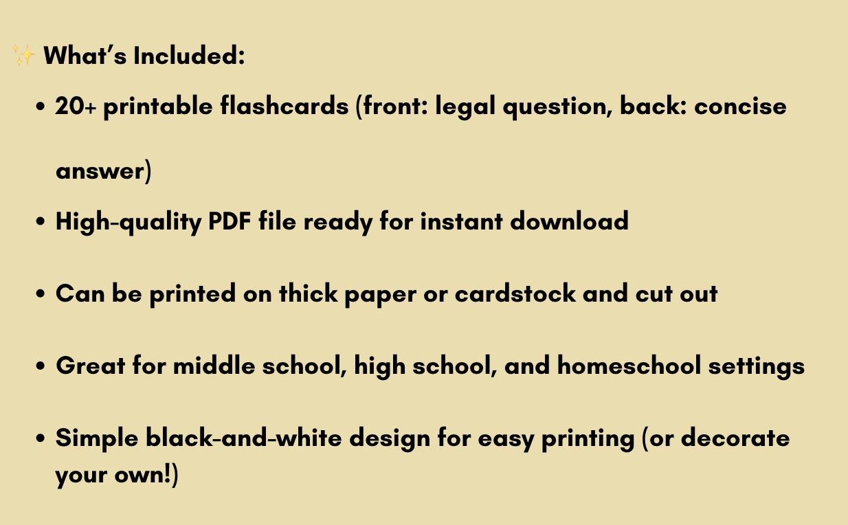Mock Trial Flashcards Printable PDF Legal Vocabulary for Students ...