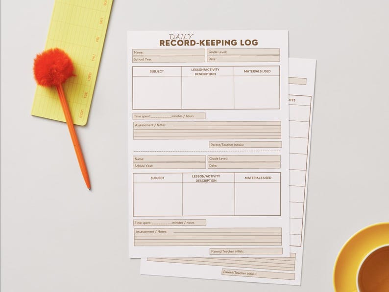 Homeschool Record Keeping Log Printable Daily and Weekly Lesson Planner ...