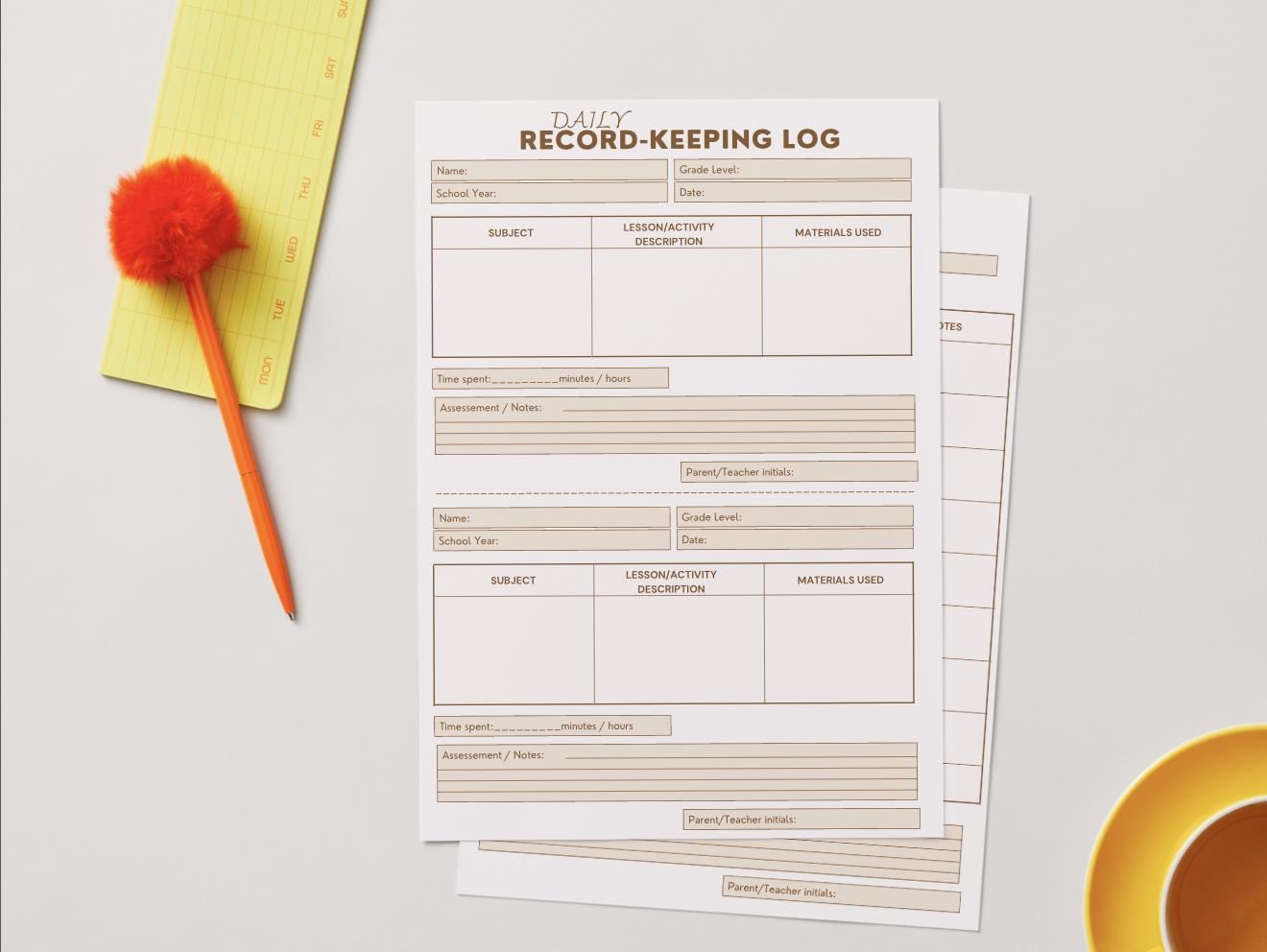 Homeschool Record Keeping Log Printable Daily and Weekly Lesson Planner ...