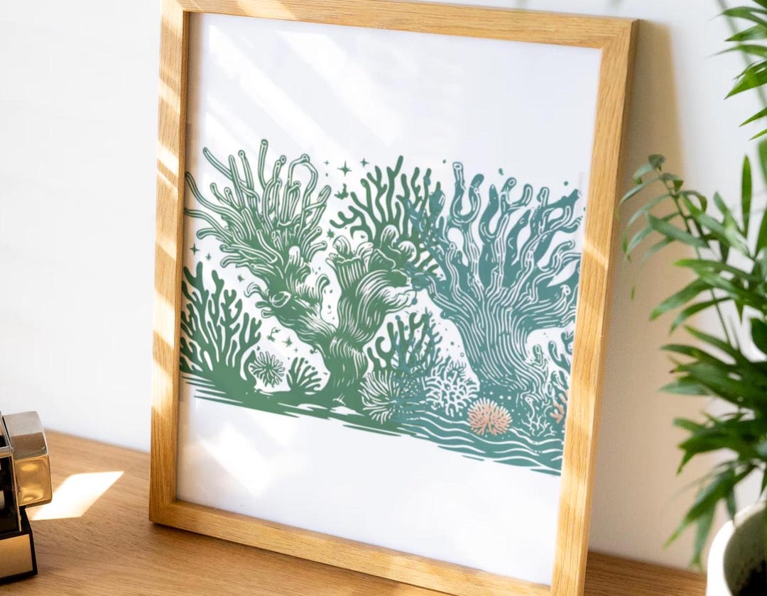 Linocut Coral Reef Into the Ocean Original Art Print in Limited Edition ...