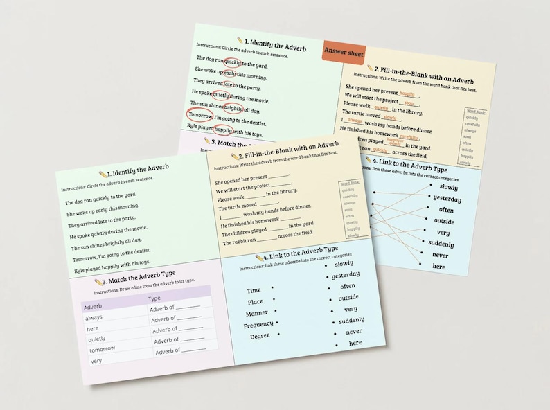 Adverbs Worksheets and Cards 1/8 Parts of Speech Grammar Practice ...