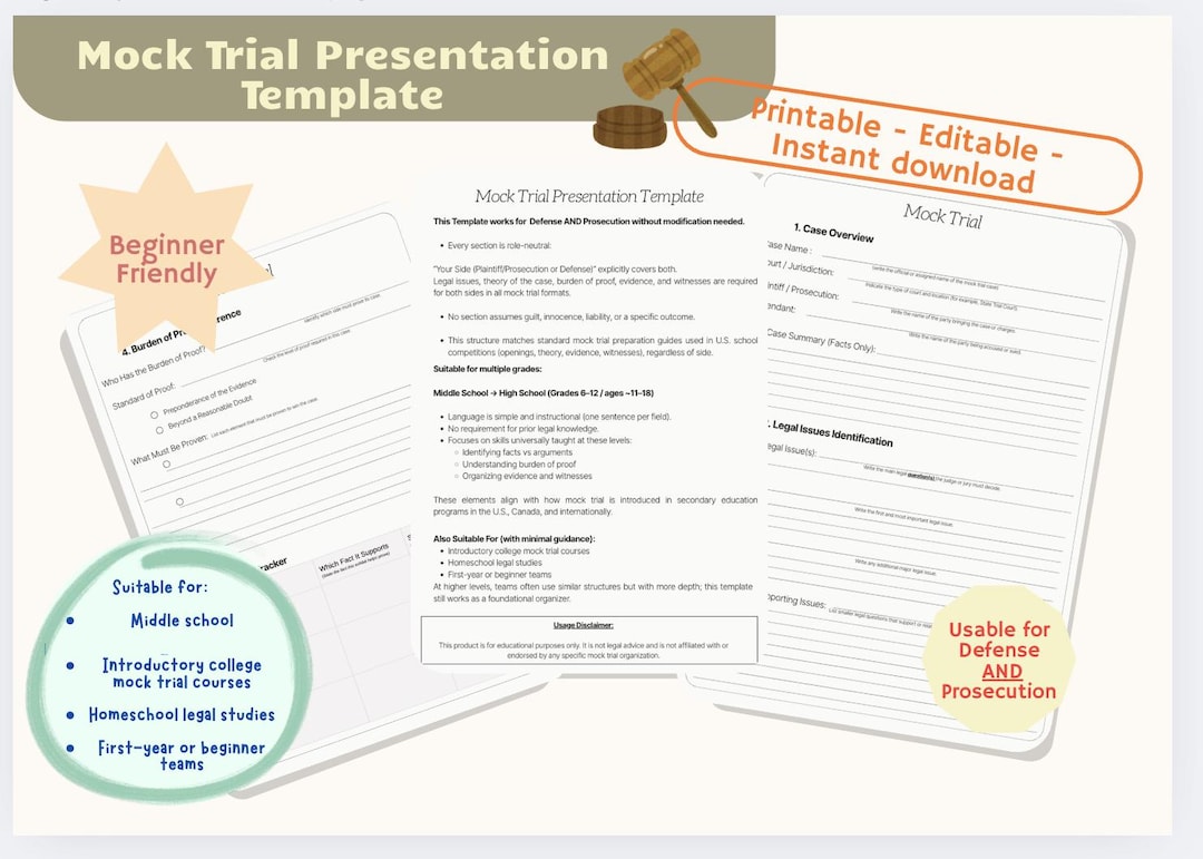 Mock Trial Starter Worksheets Mock Trial Presentation Template Defense ...