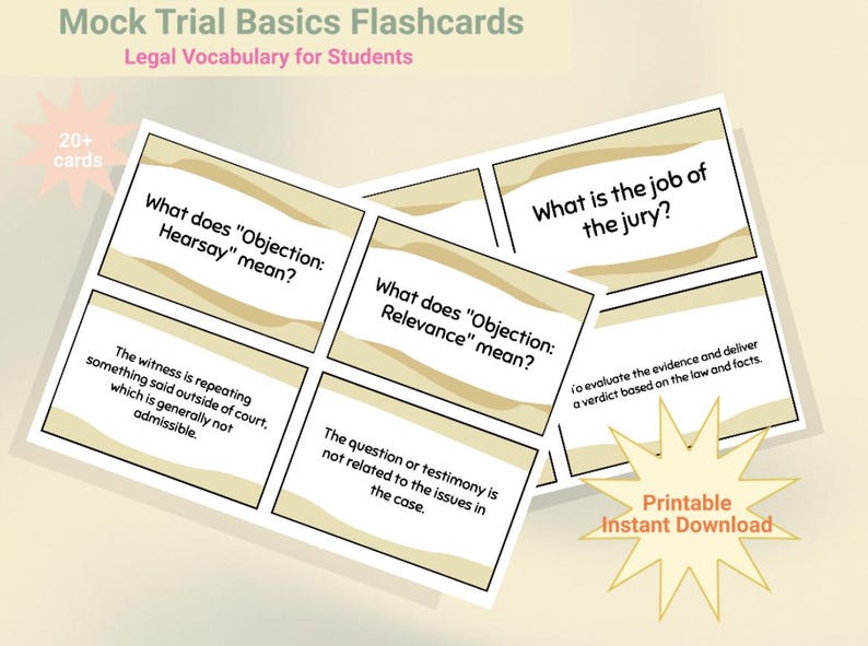 Mock Trial Flashcards Printable PDF Legal Vocabulary for Students ...