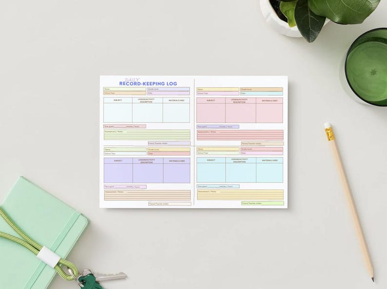 Homeschool Record Keeping Log Printable Daily and Weekly Lesson Planner ...