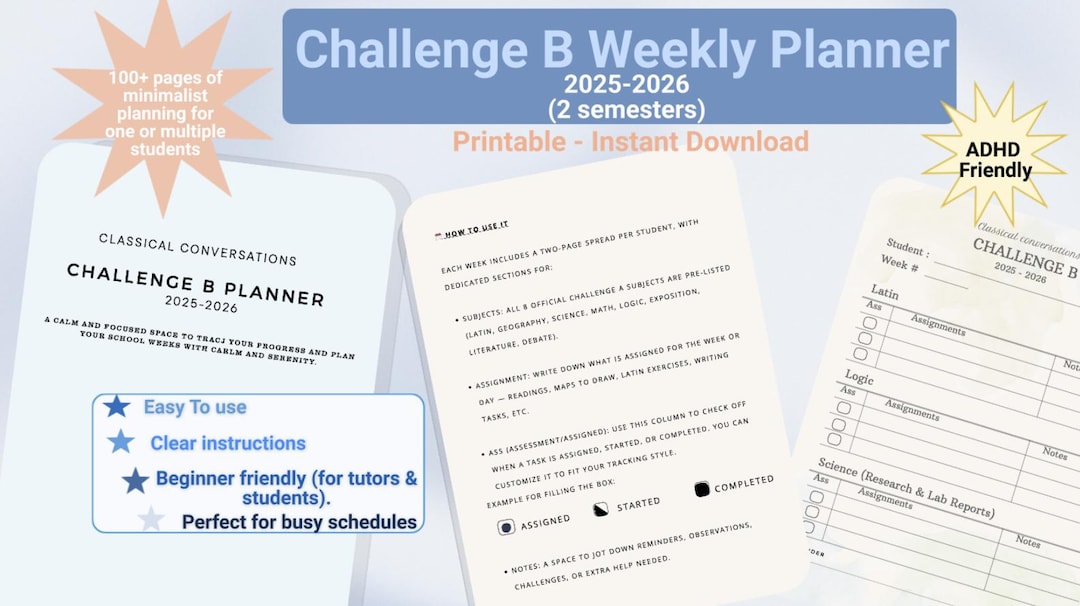 Classical Conversations Challenge B Planner 2025–2026 Simple Homeschool ...