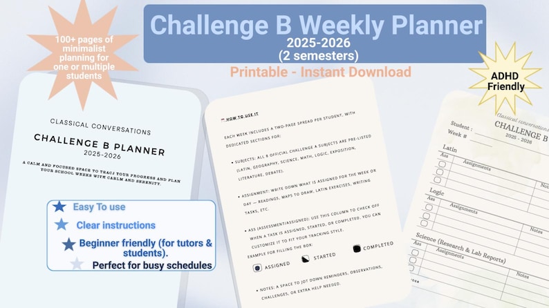 Classical Conversations Challenge B Planner 2025–2026 Simple Homeschool ...