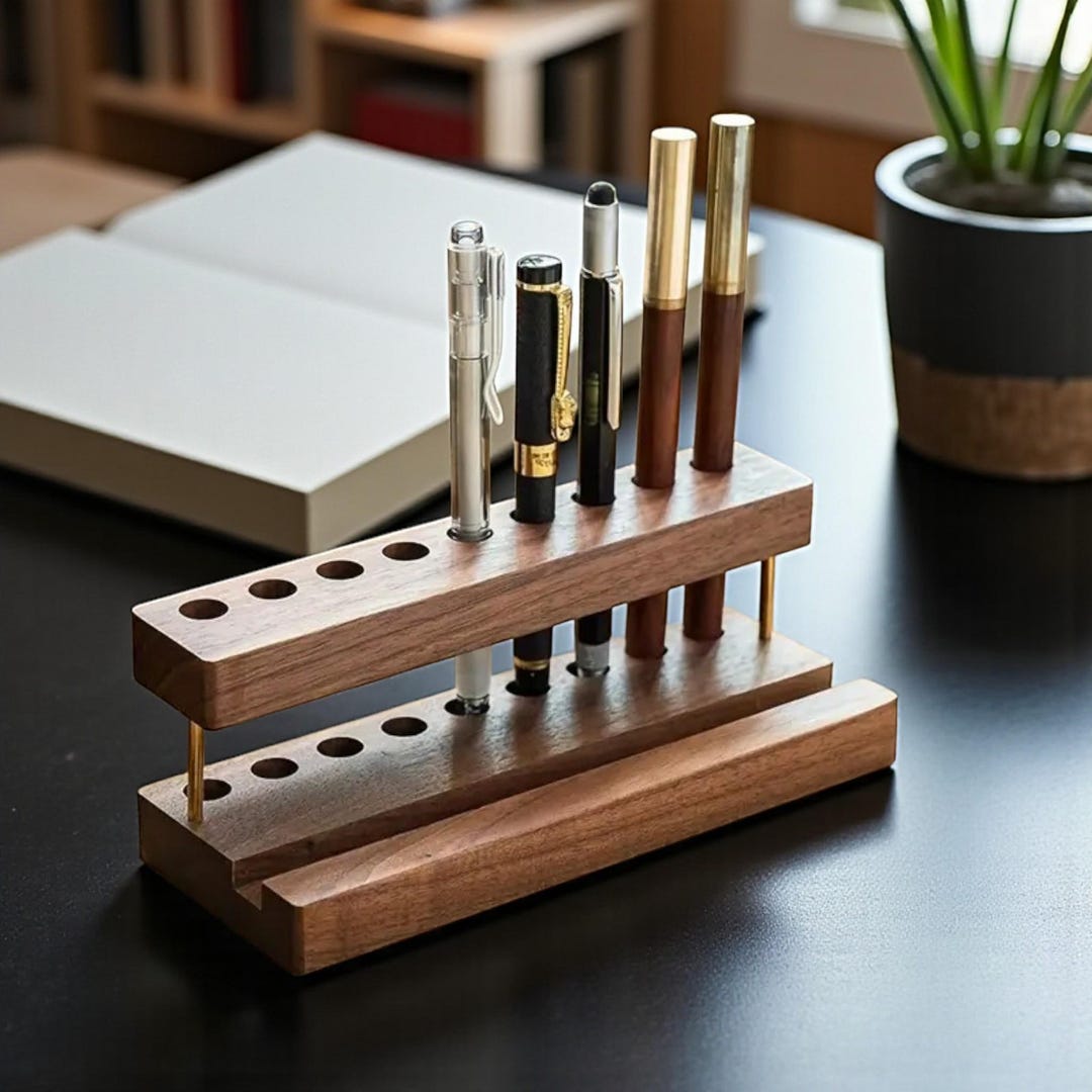 Handcrafted Walnut Desk Organizer: Pen, Phone & Tablet Stand - Etsy