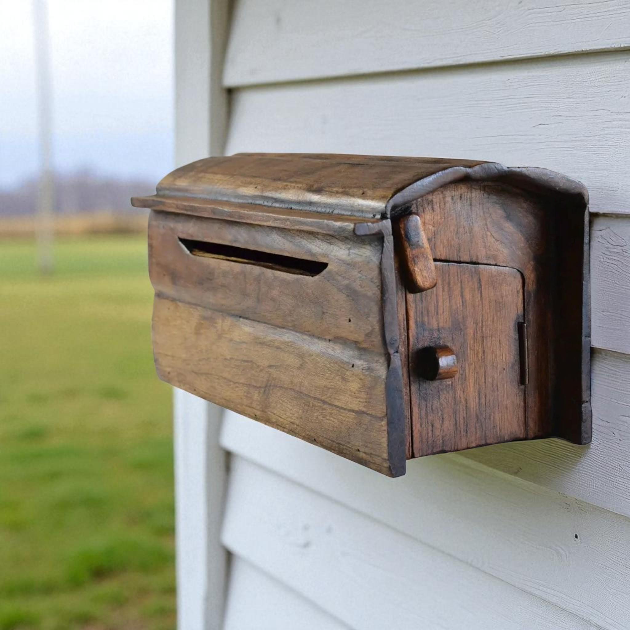 Vintage Wooden Outdoor Mailbox – Rustic Wall-mounted Letterbox ...