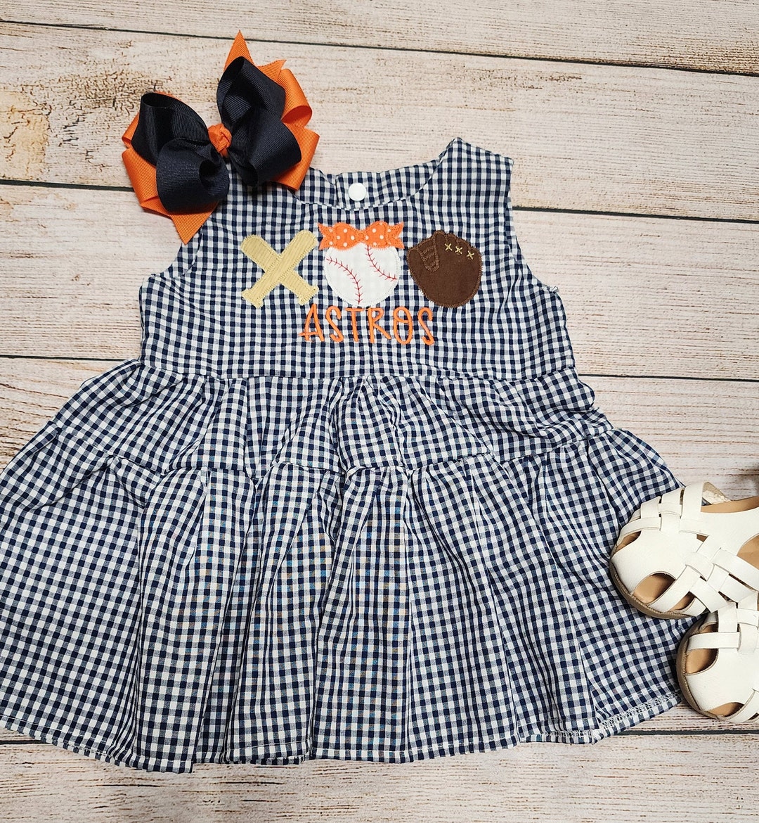 Baseball Toddler Dress, Astros, Navy Gingham, Toddler Dress, Summer ...