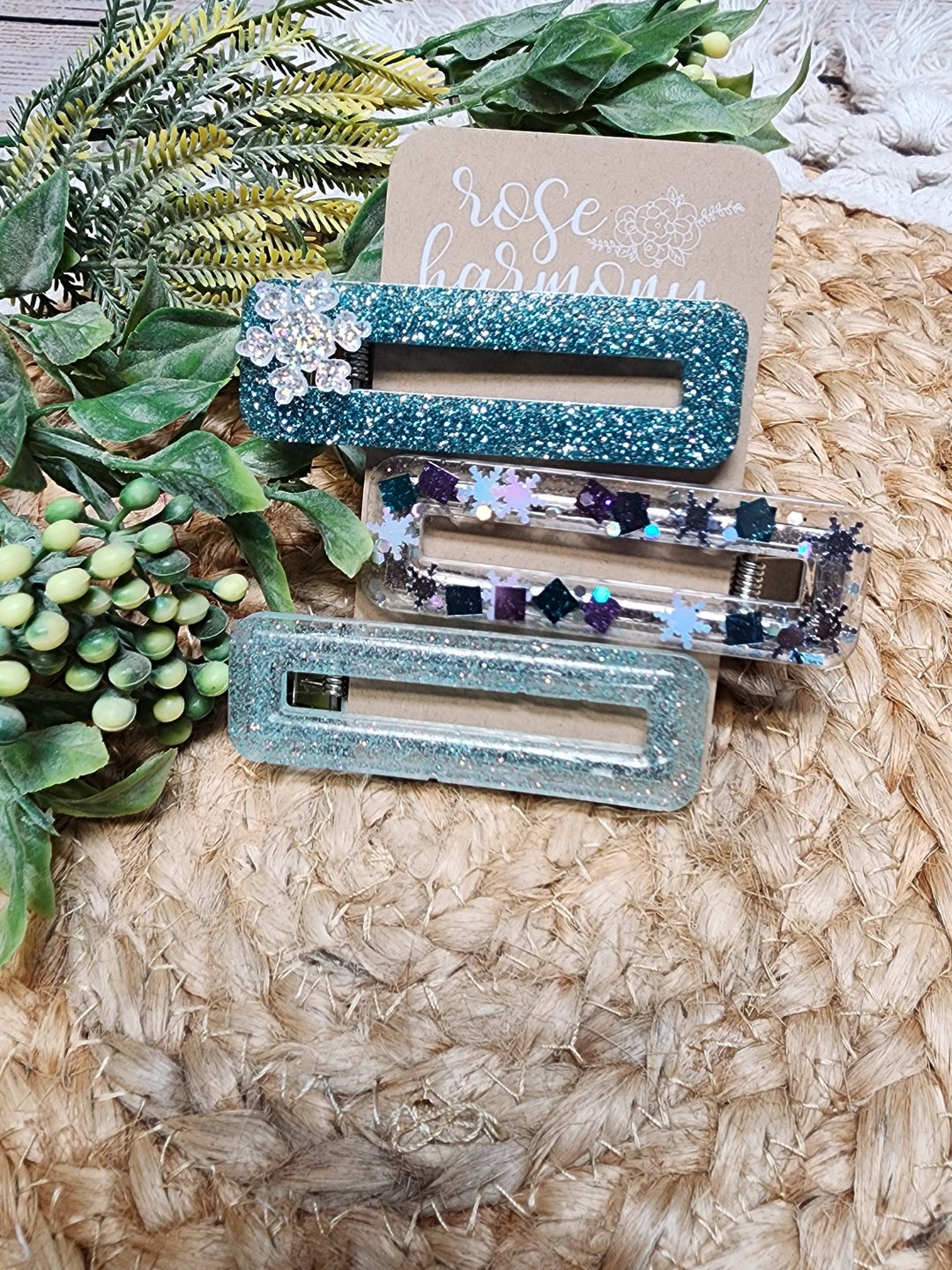 Winter Snowflake Hair Clips, Christmas, Hair Clips, Glitter, Resin ...