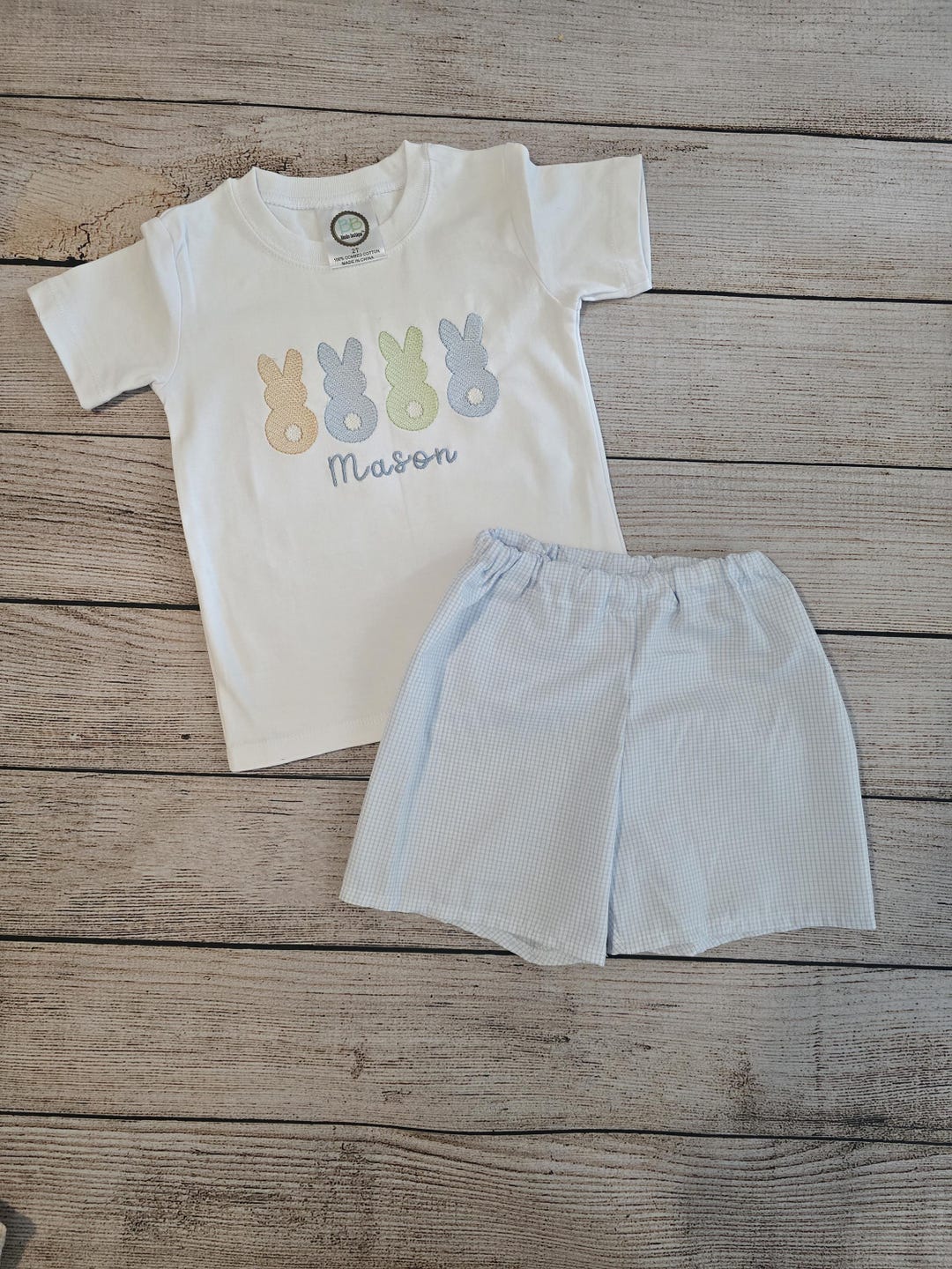 Personalized Boy Easter Outfit, Bunny Embroidery, Seersucker Shorts ...