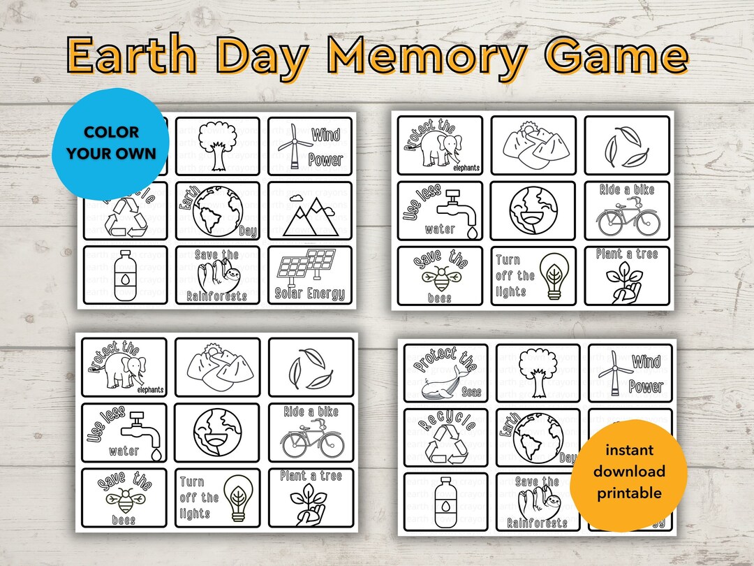 Instant Download Earth Day Craft - Kids Color-your-own Memory Game ...