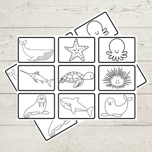 Sea Animal Printable Pack: Color Your Own Memory Game, Trading Cards ...