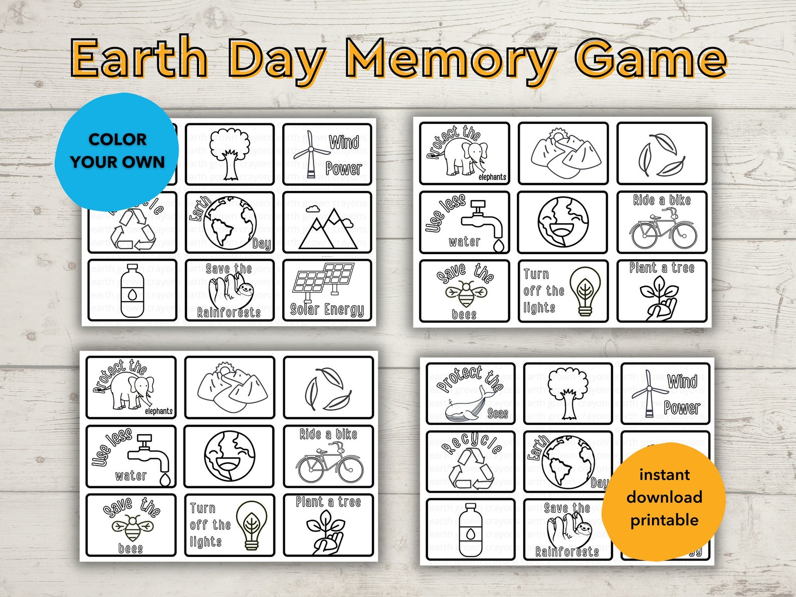 Earth Day DIY Activity for Kids Color Your Own Memory Game - Etsy