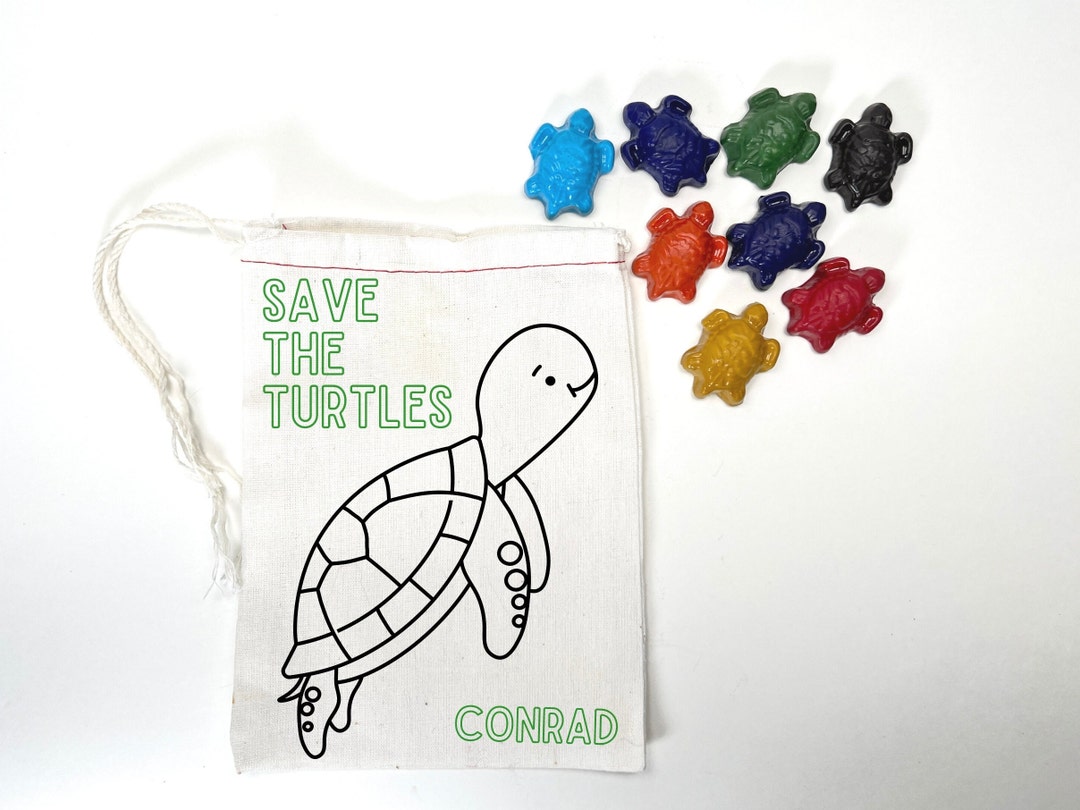 Sea Turtle Crayons: Vegan Soy Wax, Personalized Drawstring Bag - Etsy