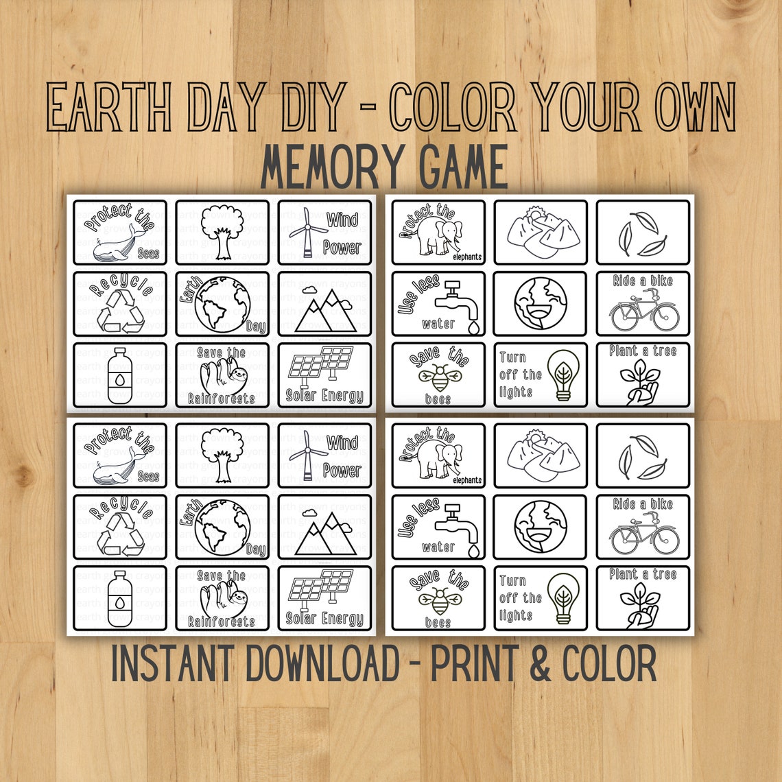 Earth Day DIY Activity for Kids Color Your Own Memory Game - Etsy