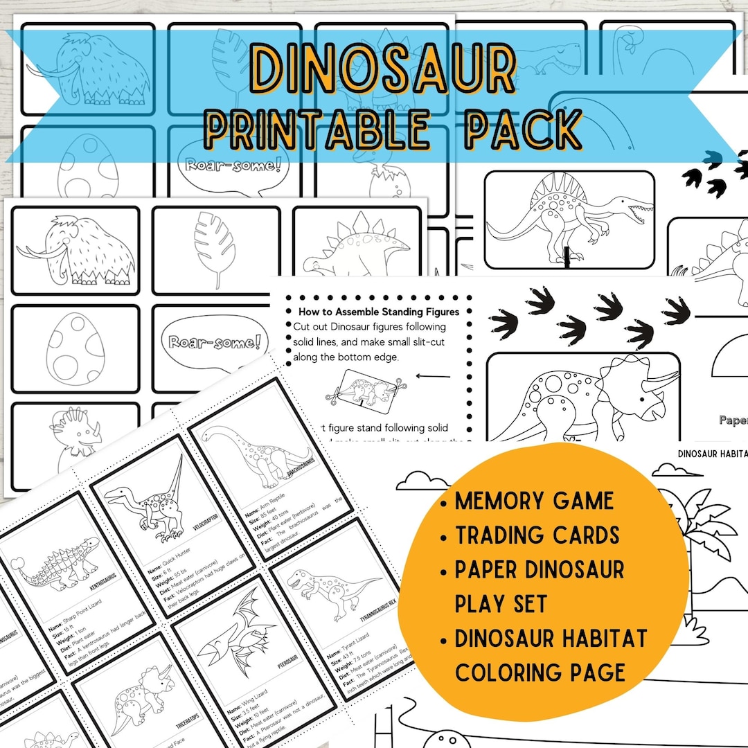 Dinosaur Activity Printables: Color Your Own Memory Game & Trading ...