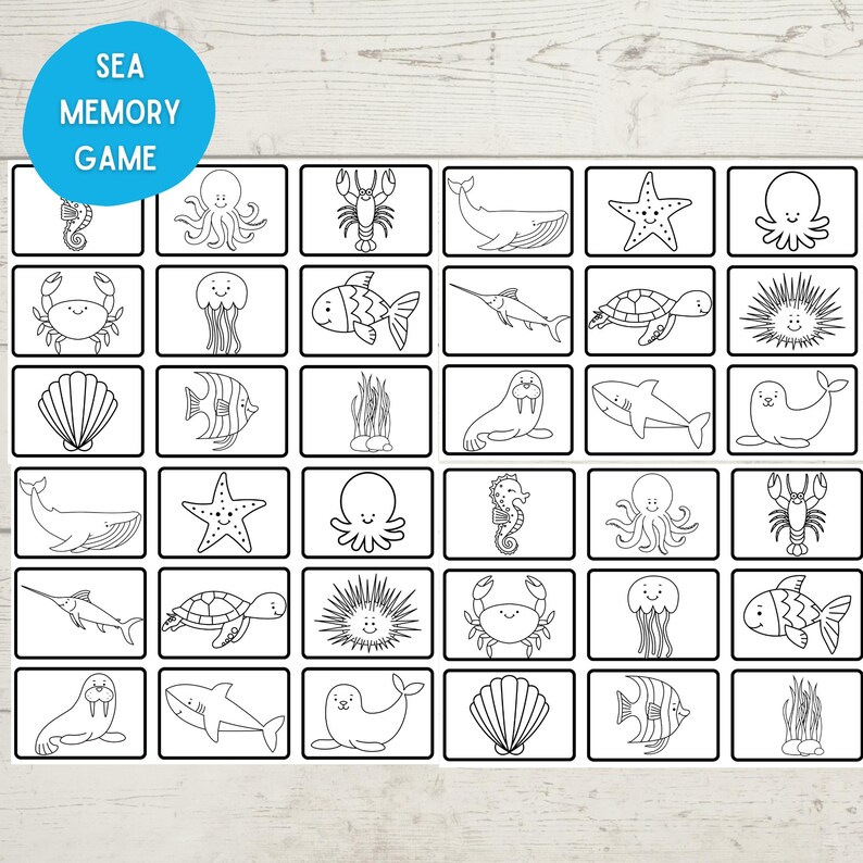 Sea Animal Printable Pack: Color Your Own Memory Game & Trading Cards ...