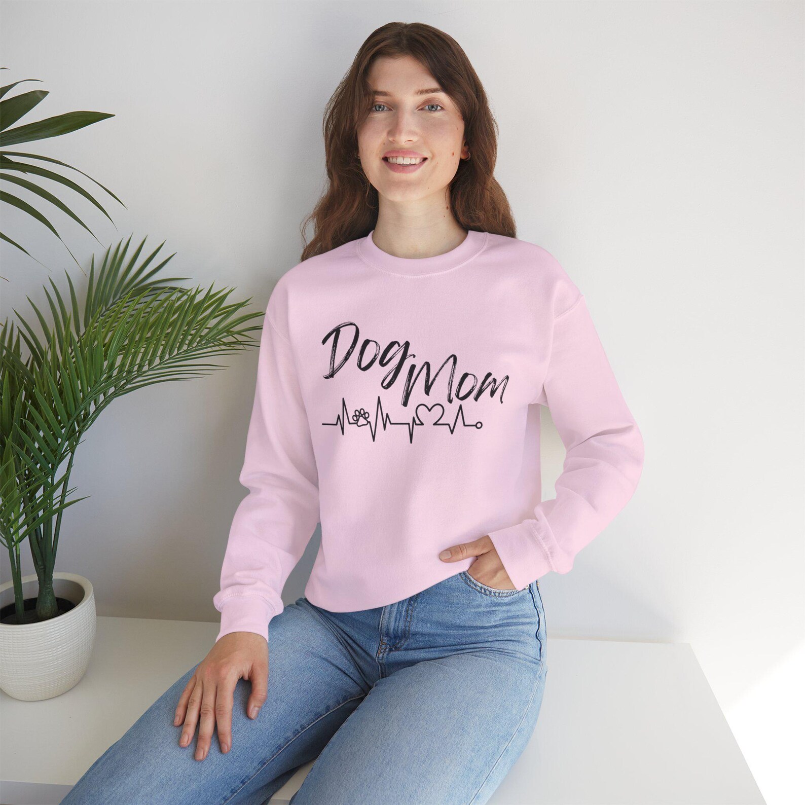 Dog Mom Heartbeat Design Sweatshirt | Dog Mom Crewneck, Paw Heart ...