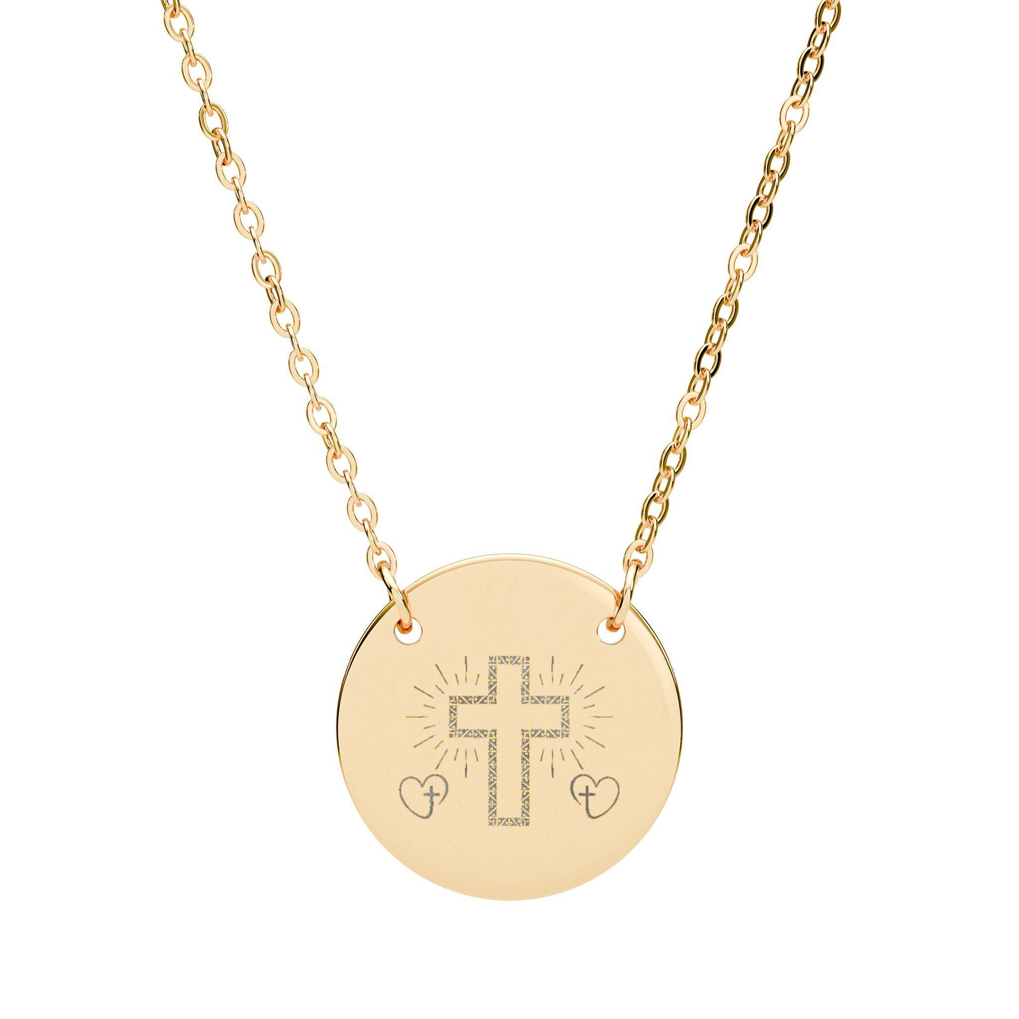 Engraved Cross Circle Necklace | Religious Pendant, Stainless Steel - Etsy