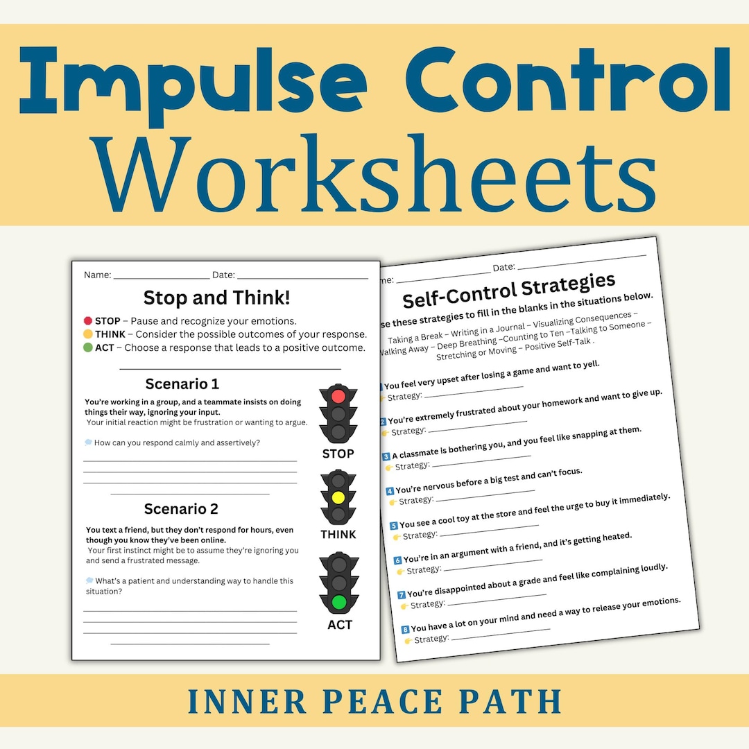 Impulse Control Worksheets for Kids, Emotional Regulation Therapy ...