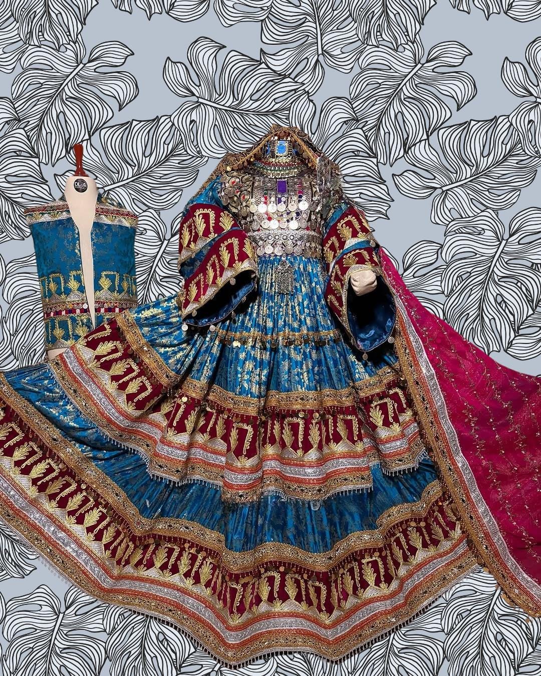 Handmade Jamawar Afghan Dress With Coins on Chest, Cherma Embroidery ...
