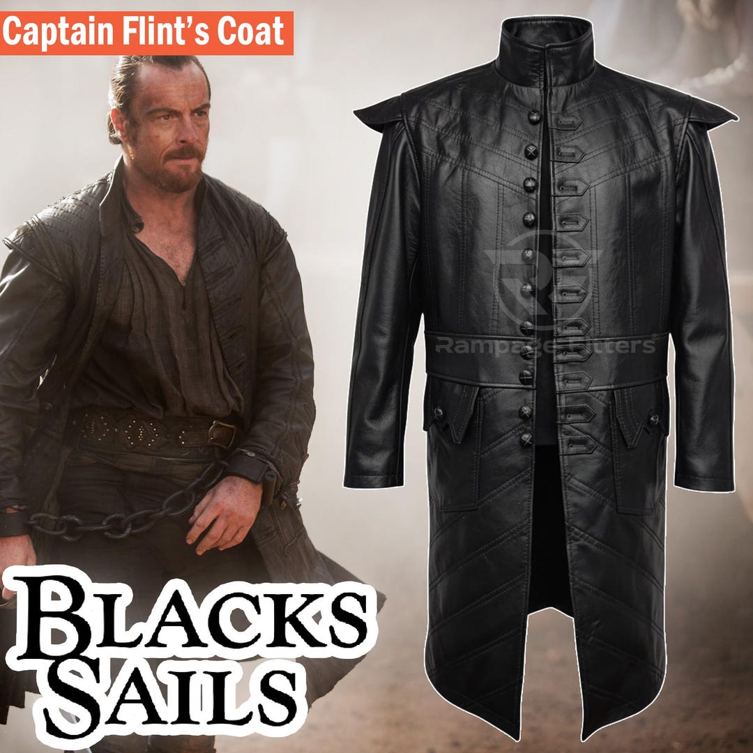 Captain Flint Black Leather Coat: Blacks Sails S3 Pirate Costume Trench ...