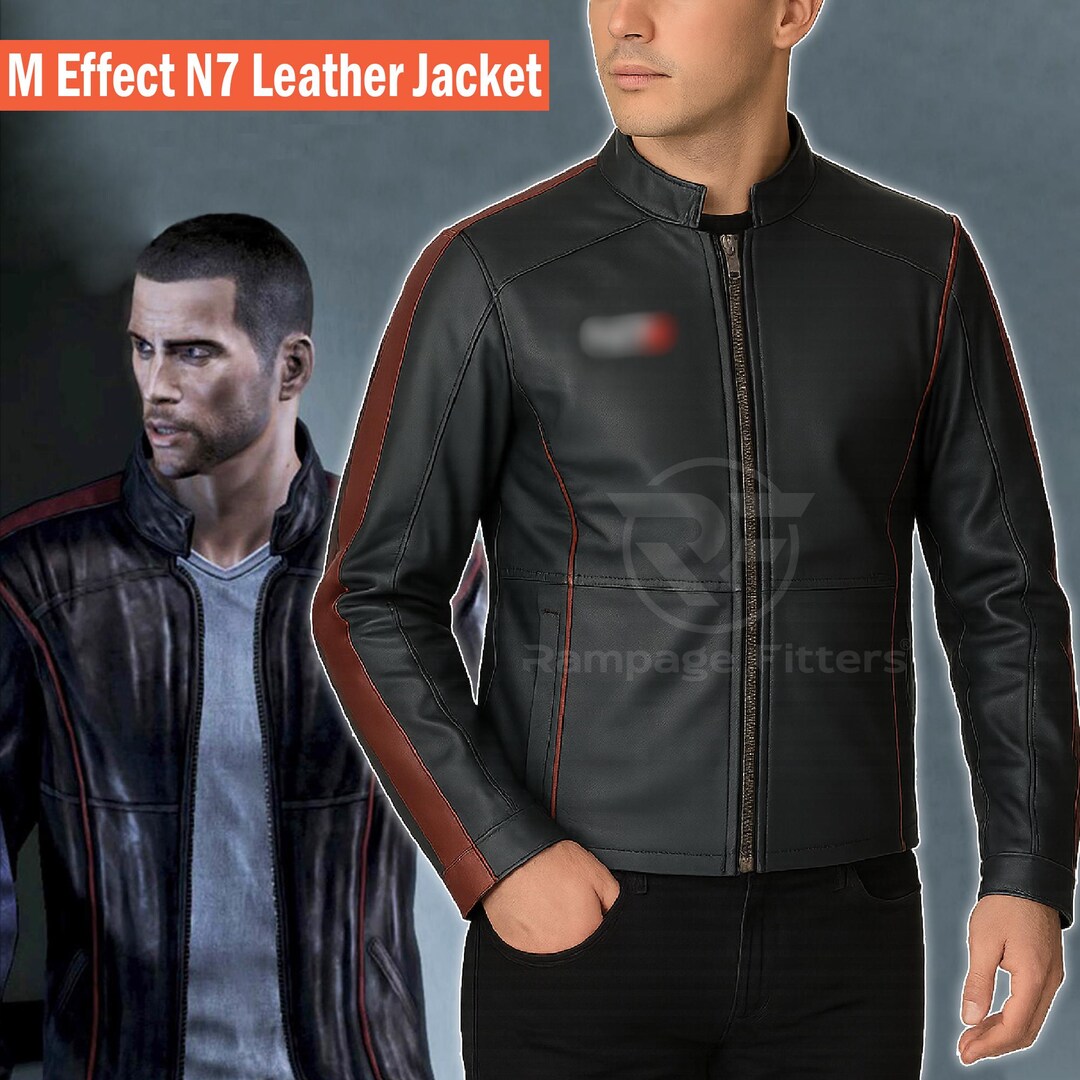 Commander Shepard Inspired Black Leather Jacket for Men | Mass E Game ...