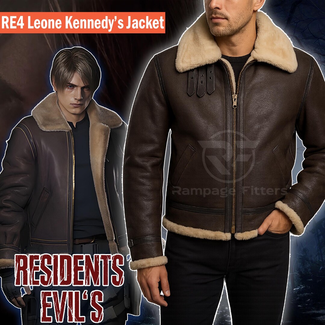 RE4 Leon Kennedy Handmade Brown Fur Jacket - Bomber B3 Fur Linning ...