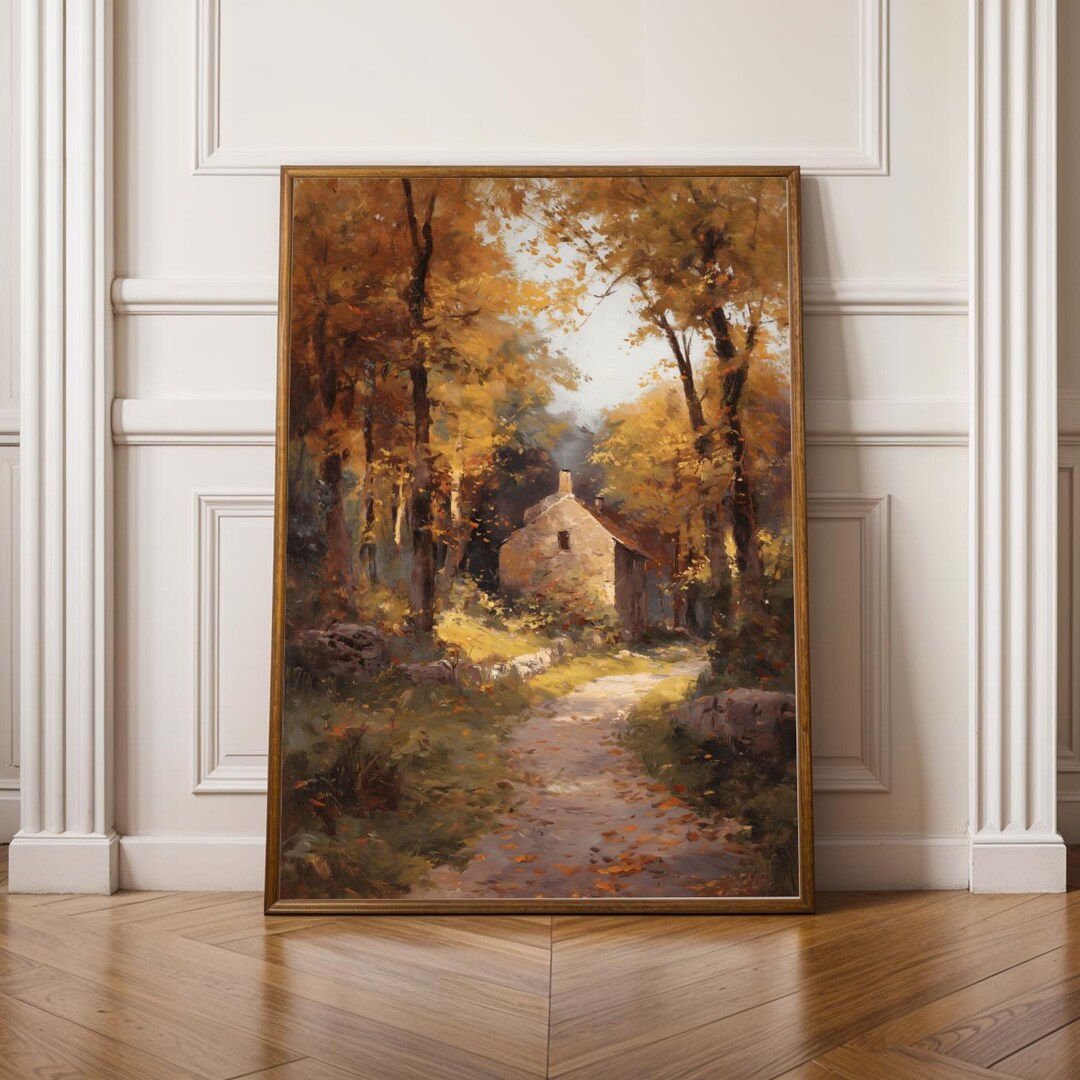 Cottagecore Decor, Autumn Woodland Path, Orange & Brown Decor, Living ...