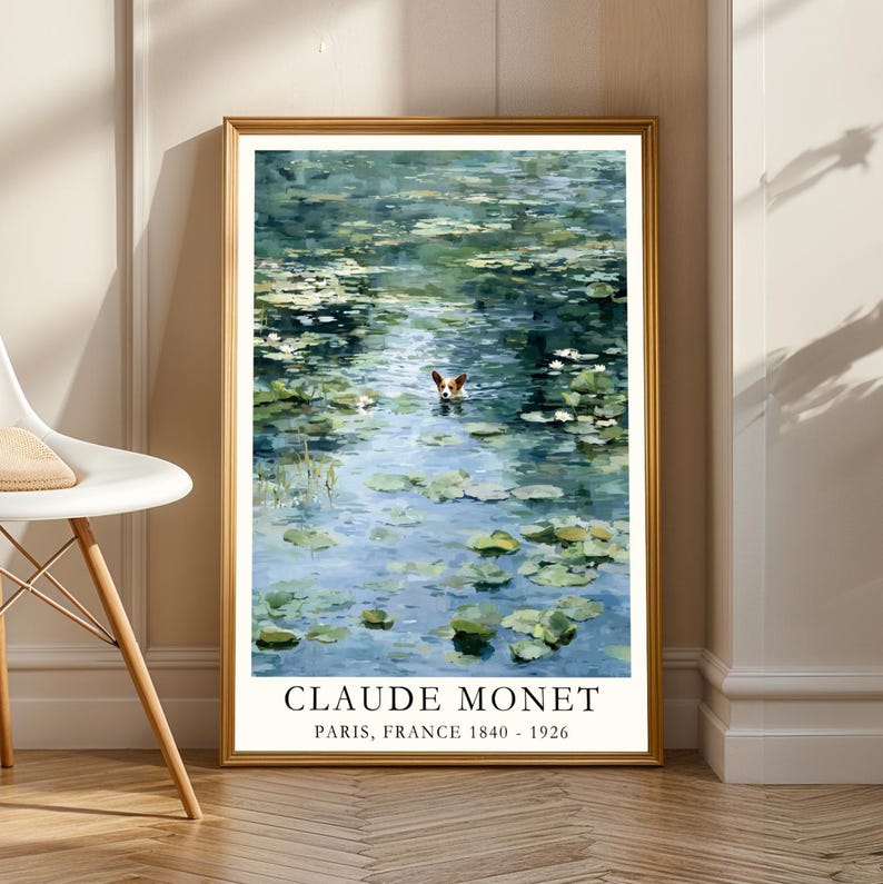 Corgi Gifts, Claude Monet Water Lilies, Corgi Swimming Lily Pads, Art ...