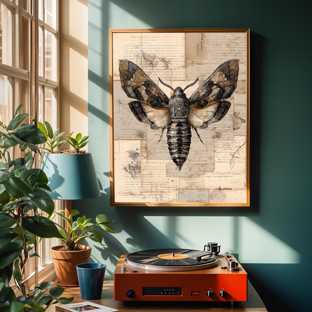 Victorian Moth Art Print Gothic Wall Decor Dark Academia Insect Poster ...