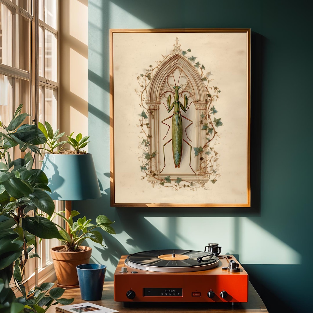 Vintage Praying Mantis Print Insect Wall Art Dark Academia Gothic Decor ...