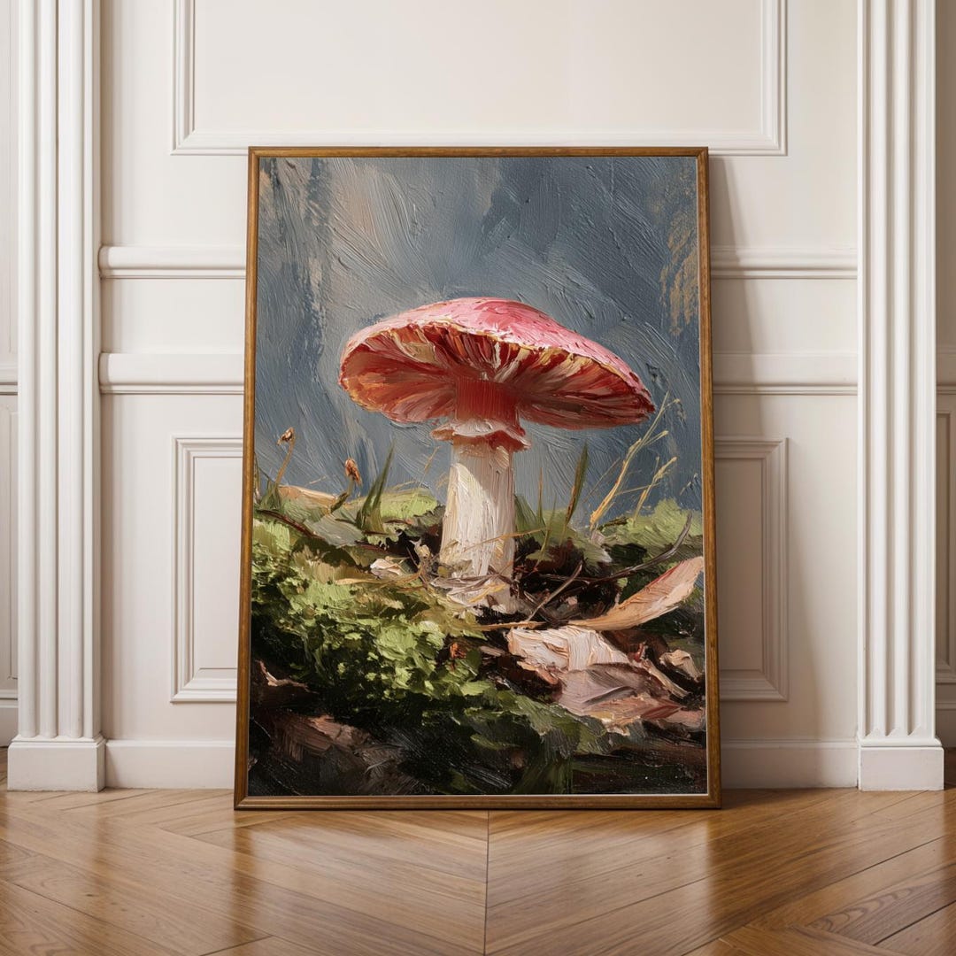 Cottagecore Mushroom Art Print Woodland Wall Decor Oil Painting Style ...