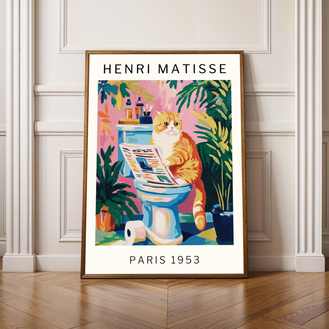 Funny Cat Bathroom Art Scottish Fold Toilet Reading Print Matisse ...