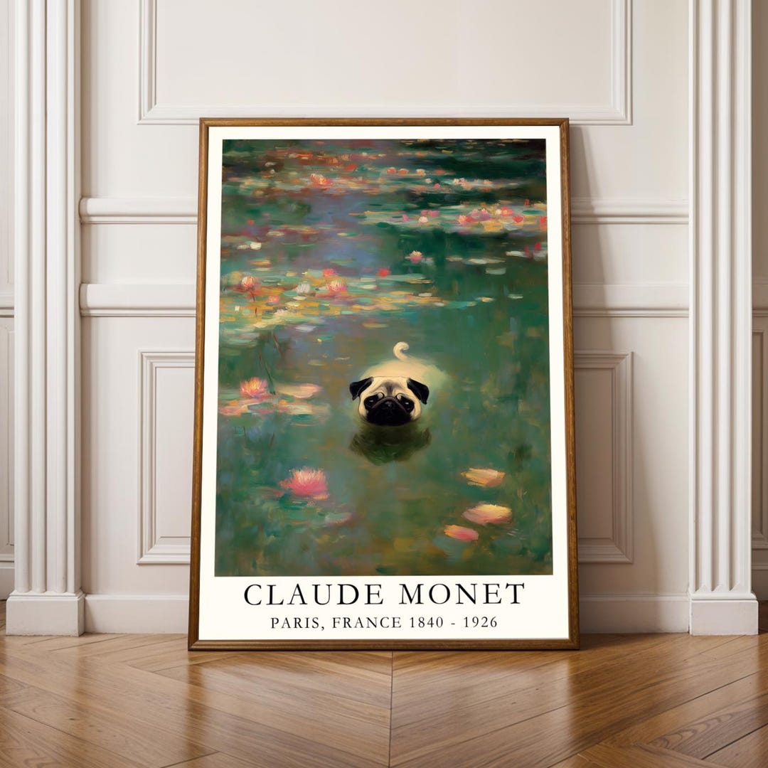 Claude Monet Water Lilies, Monet Print, Pug Gifts, Art Print, Green ...