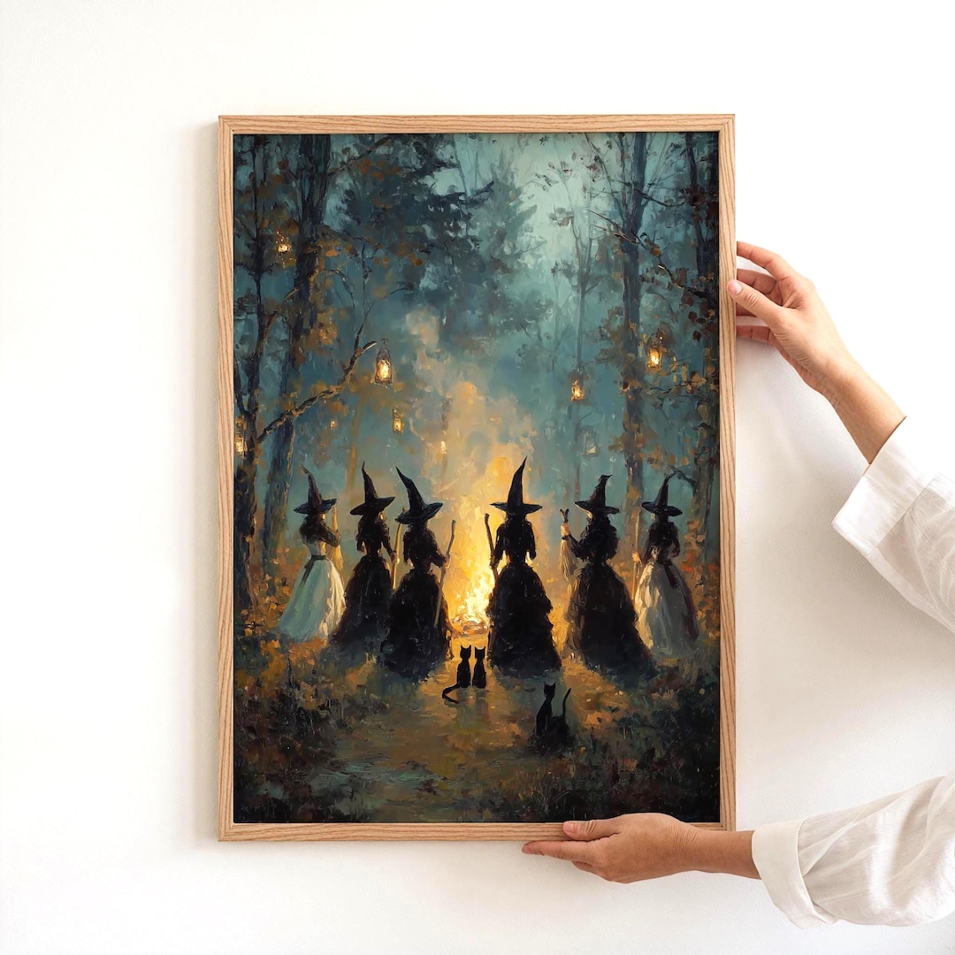 Halloween Dorm Printable Witch Bonfire Wall Art Spooky Coven Digital ...