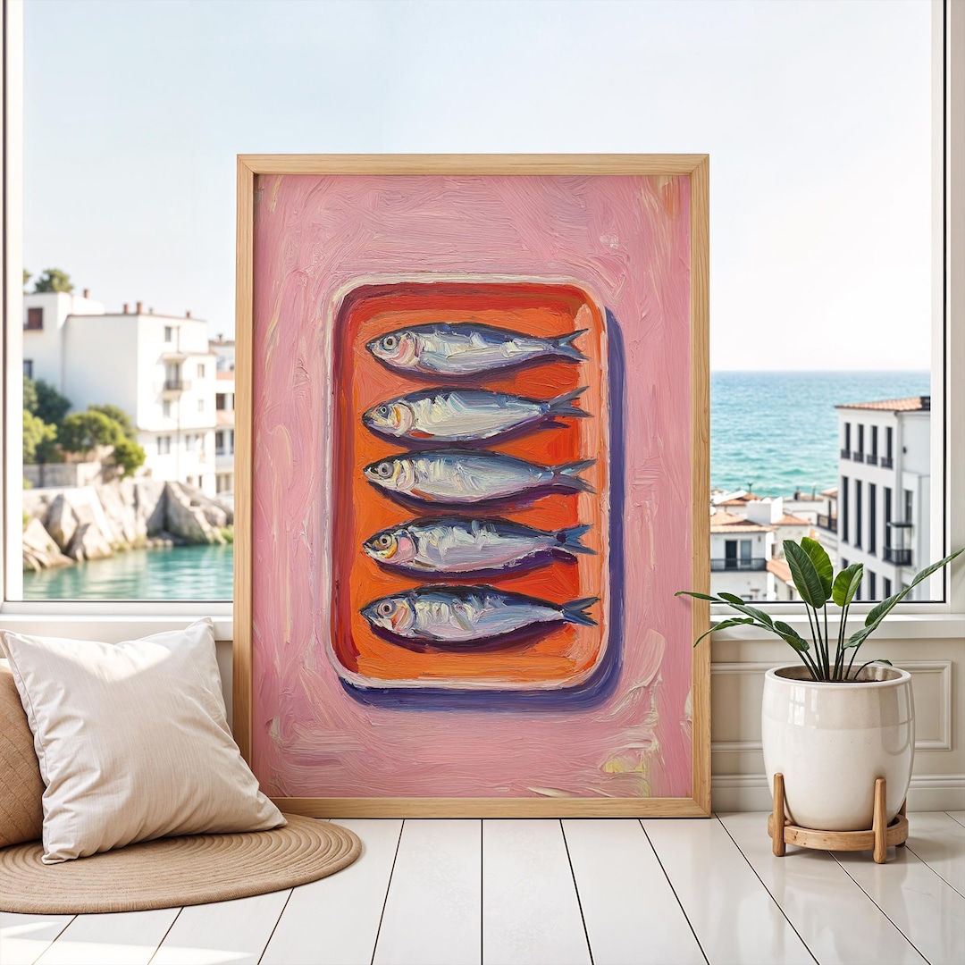 Sardine Can Wall Art Print, Fun Kitchen Poster, Warm Tone Mediterranean ...