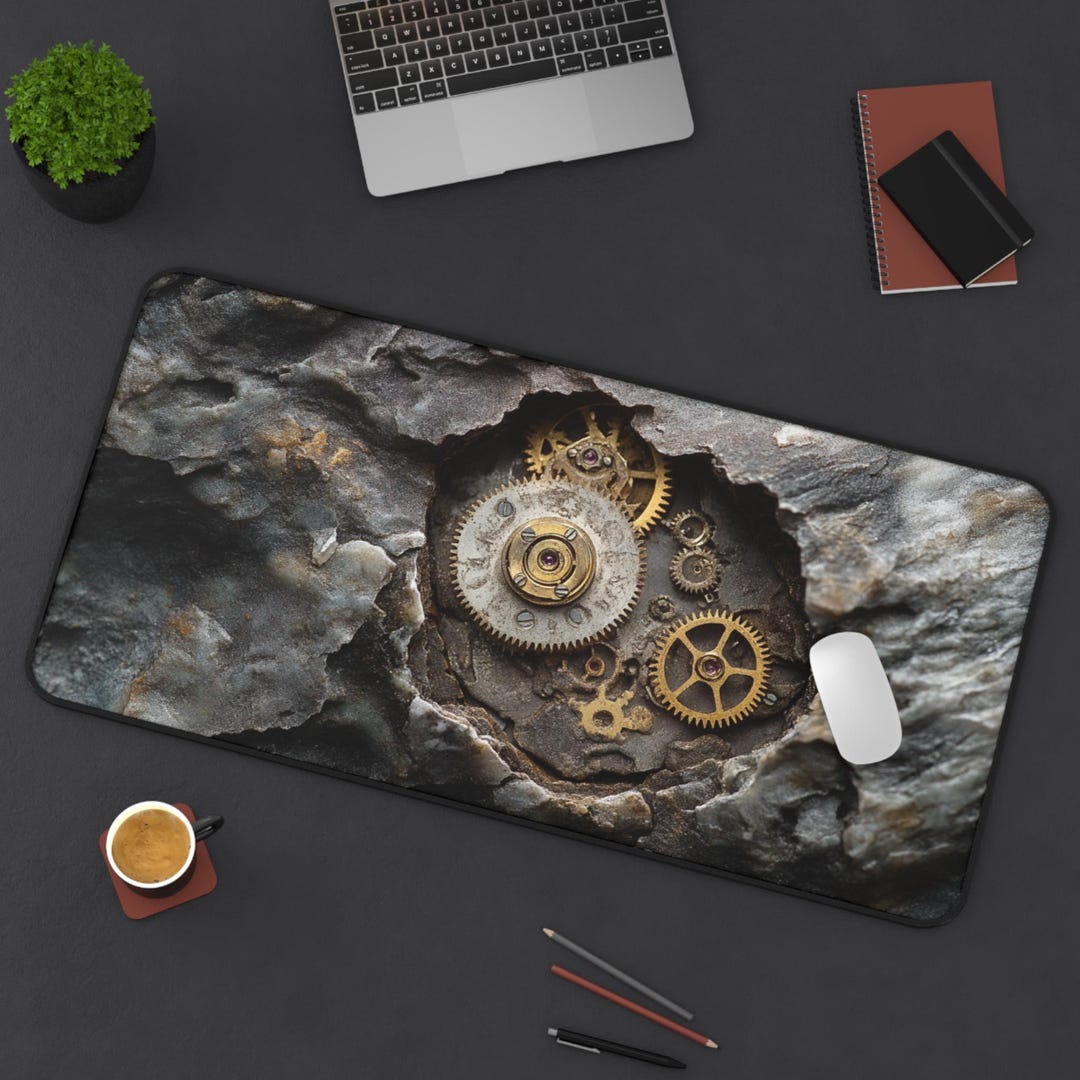 Fossilized Gear Mouse Pad, Antique Clockwork Desk Mat, Industrial Stone ...