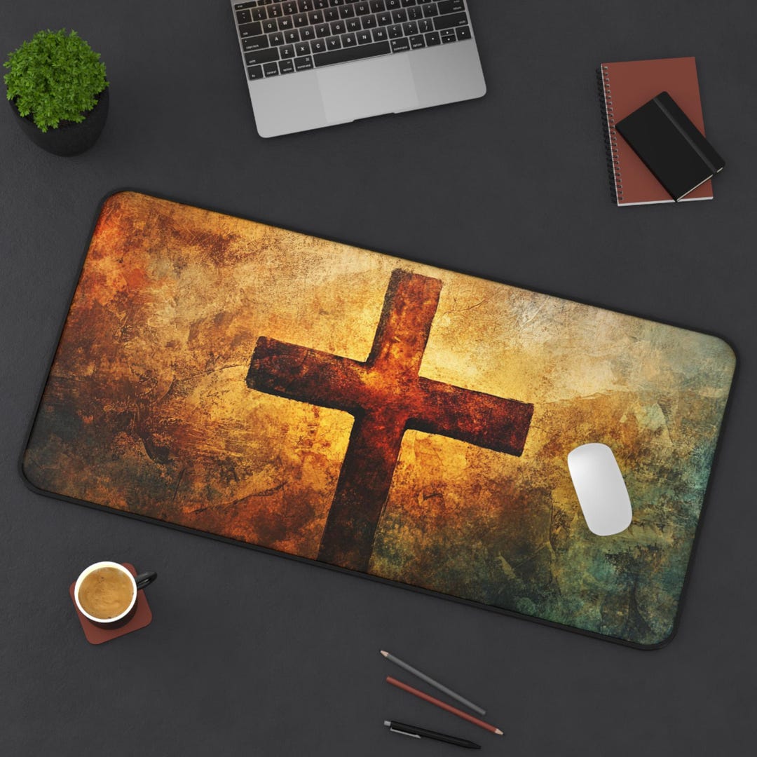 Christian Mouse Pad, Rustic Cross Mouse Pad, Christian Art Desk Mat ...