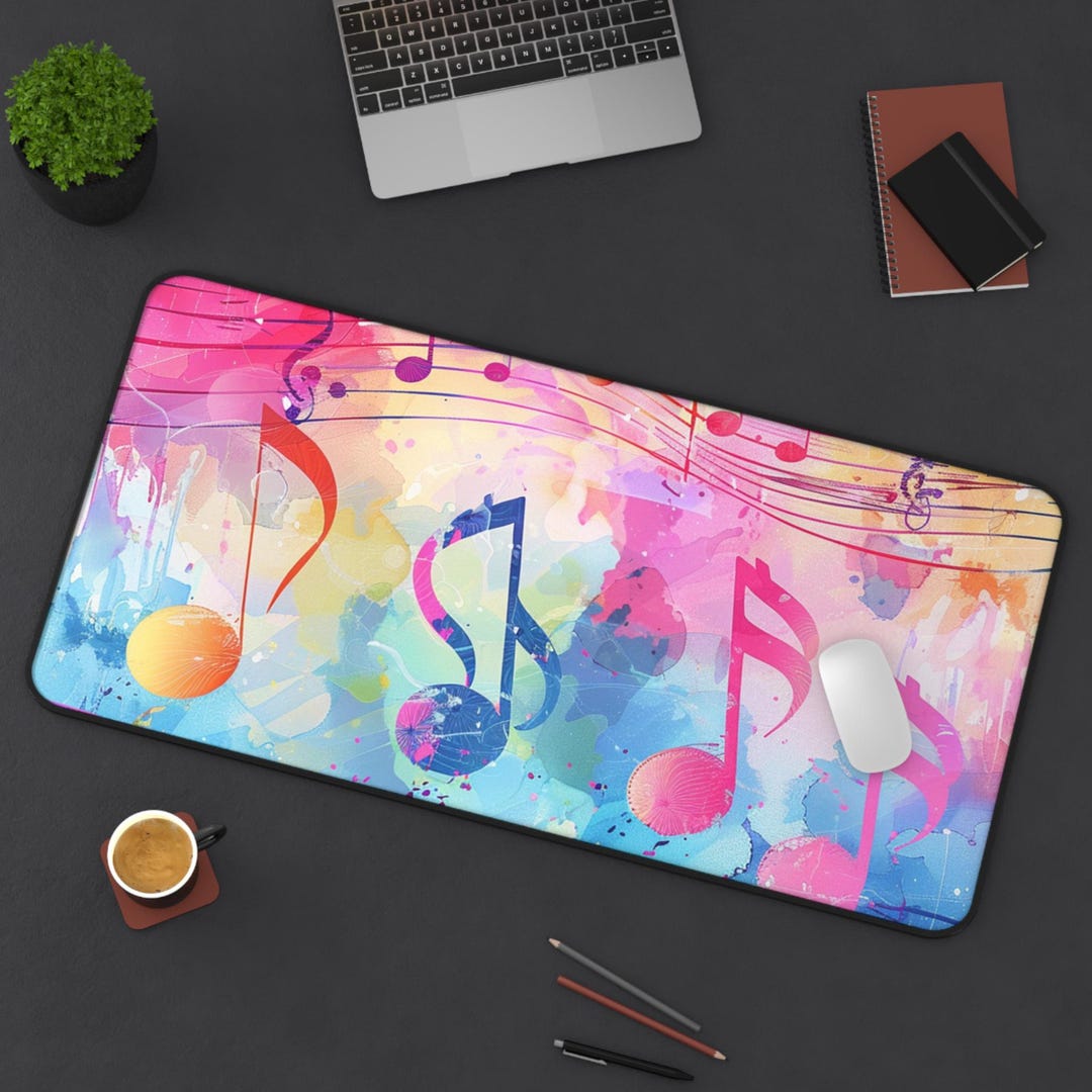 Music Mouse Pad, Pink Rainbow Desk Mat, Flowing Music Mousepad ...
