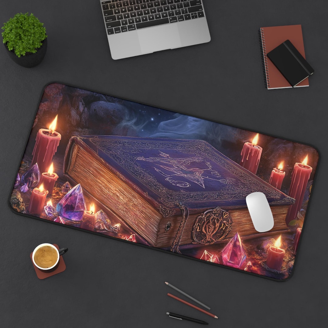 Gothic Witch's Grimoire Desk Mat, Celestial Occult Book Mouse Pad, Dark ...