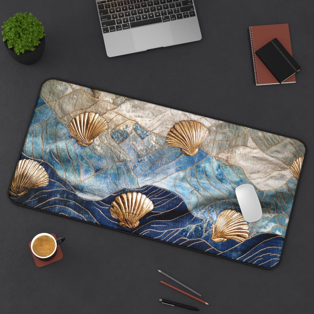 Baroque Seashell Mouse Pad, Art Deco Wave Desk Mat, Velvet Texture ...