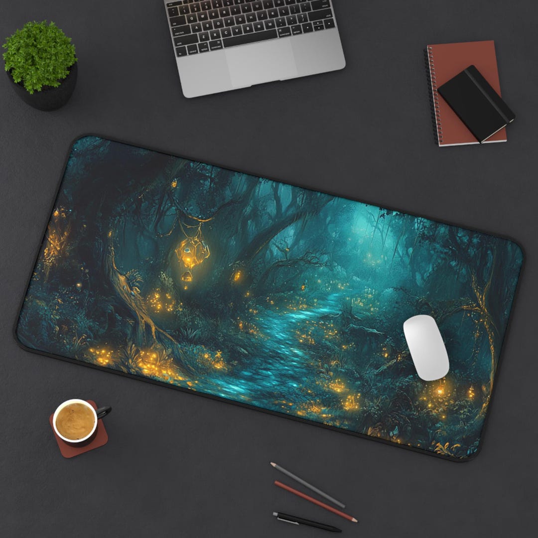 Enchanted Forest Desk Mat, Magical Woods Scene, Fairy Tale Theme Desk ...