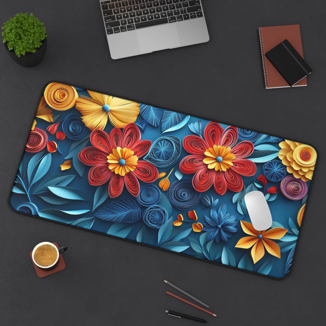 Quilled Paper Flower Mouse Pad, 3D Floral Desk Mat, Vibrant Spiral ...