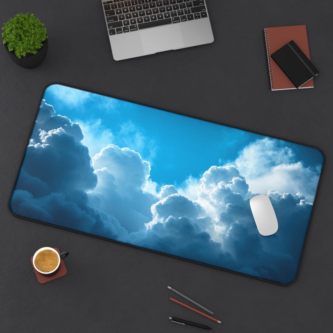 Cloud Mouse Pad, Blue Pattern Desk Mat, Blue Sky Mousepad, Soft Clouds ...