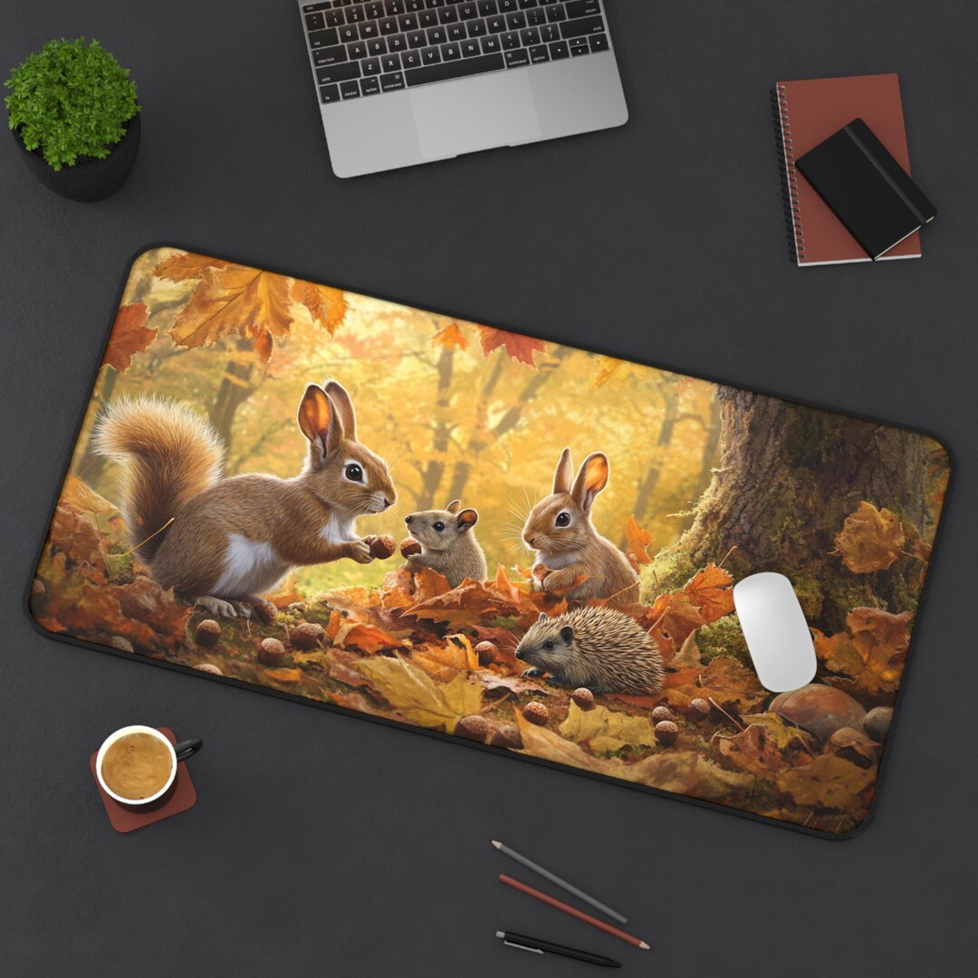 Woodland Animal Mouse Pad, Cute Mouse Pad, Squirrel and Rabbit Mousepad ...