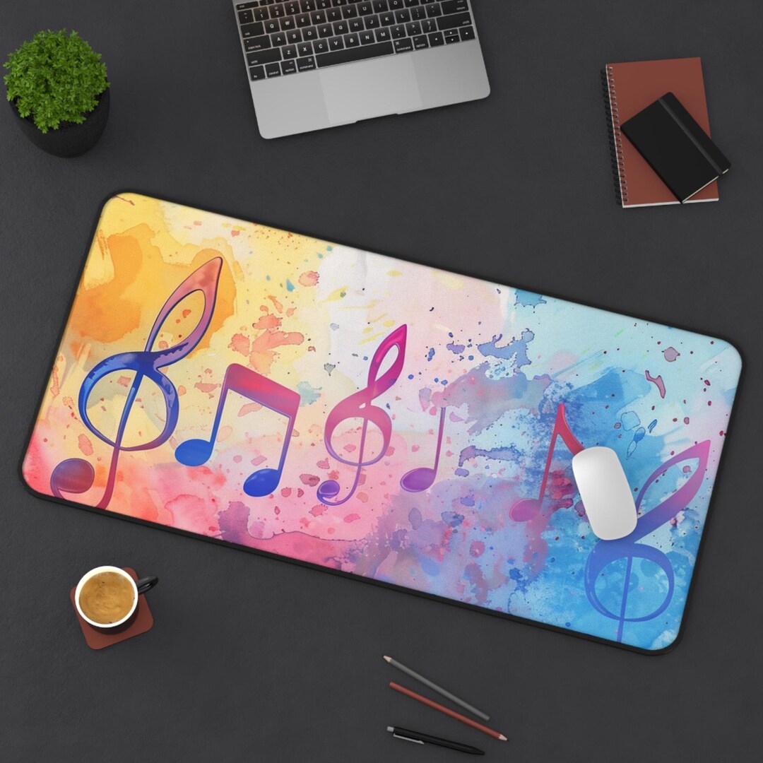 Music Mouse Pad, Watercolor Notes Desk Mat, Rainbow Music Mousepad ...