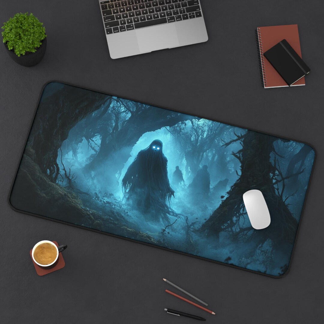 Haunted Forest Mouse Pad, Ghostly Wraith Desk Mat, Blue Misty Woods ...