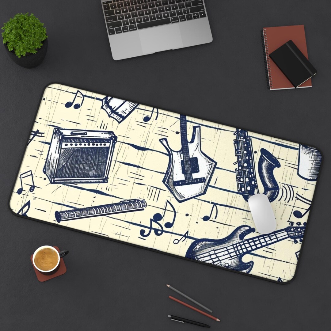 Music Mouse Pad, Vintage Instruments Desk Mat, Blue Music Mousepad ...
